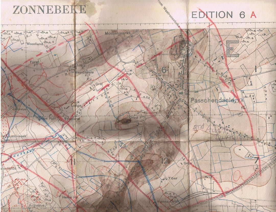 World War I Trench Map, Original, Cloth-backed, 1917, Zonnebeke ...