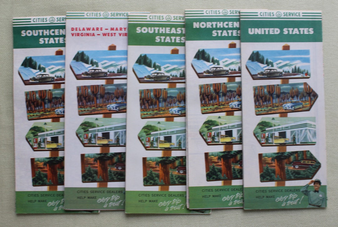 5 Cities Service Road Maps 1953 1955 - Etsy