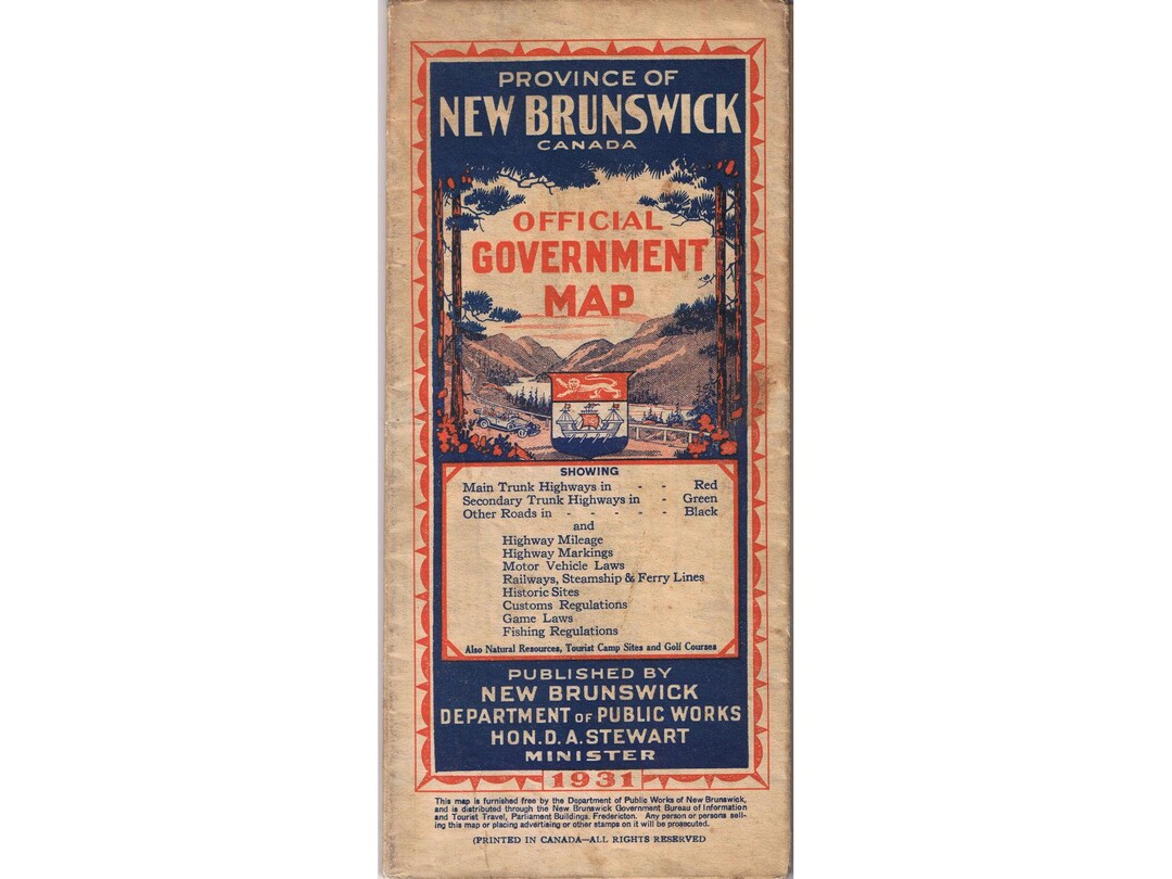 Province of New Brunswick Official Map, 1931 - Etsy