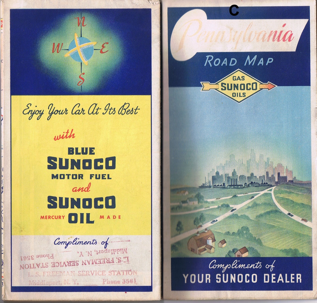 Sunoco Road Map, Historical Guide, 1938, Pennsylvania - Etsy