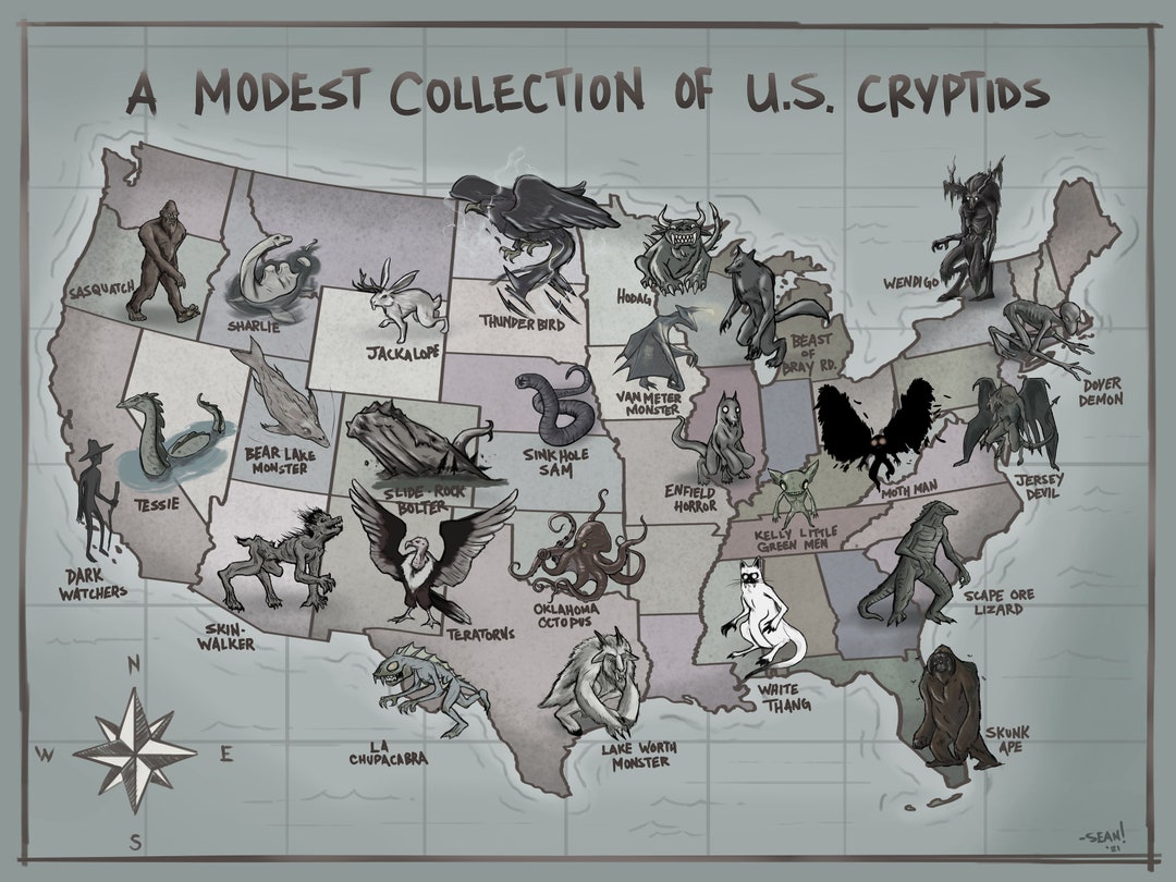 U.S Cryptid Map sepia - Etsy