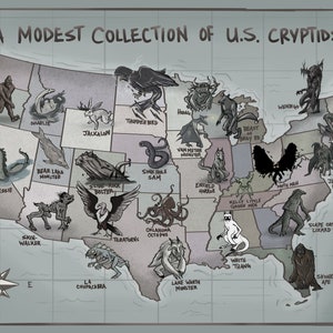 U.S Cryptid Map sepia - Etsy