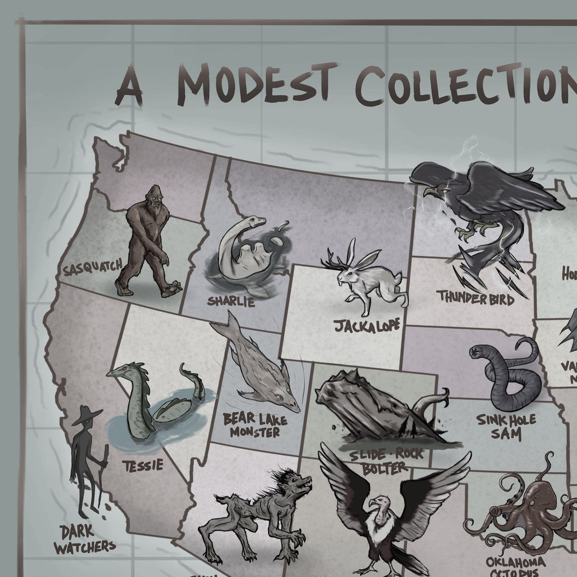 U.S Cryptid Map sepia - Etsy
