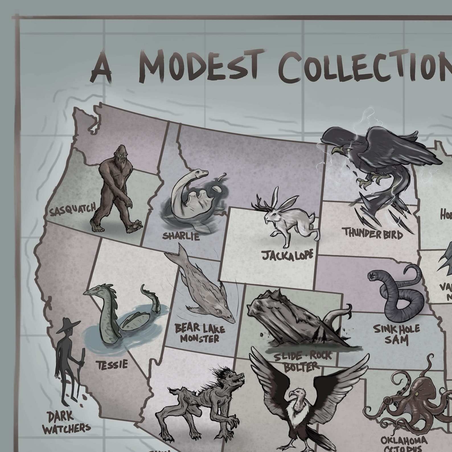 U.S Cryptid Map sepia - Etsy