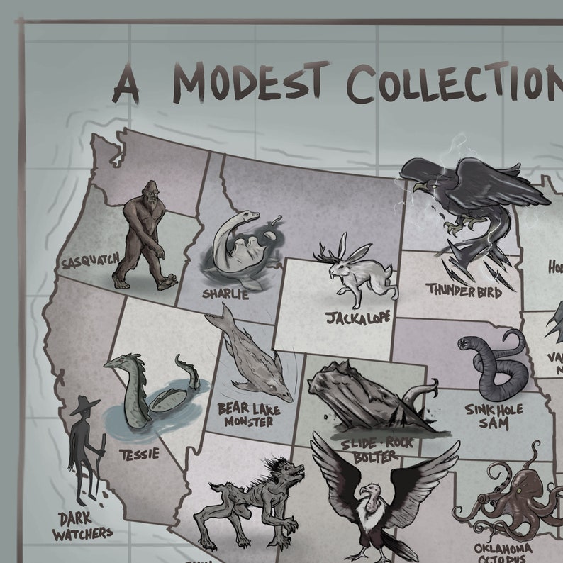 U.S Cryptid Map sepia - Etsy