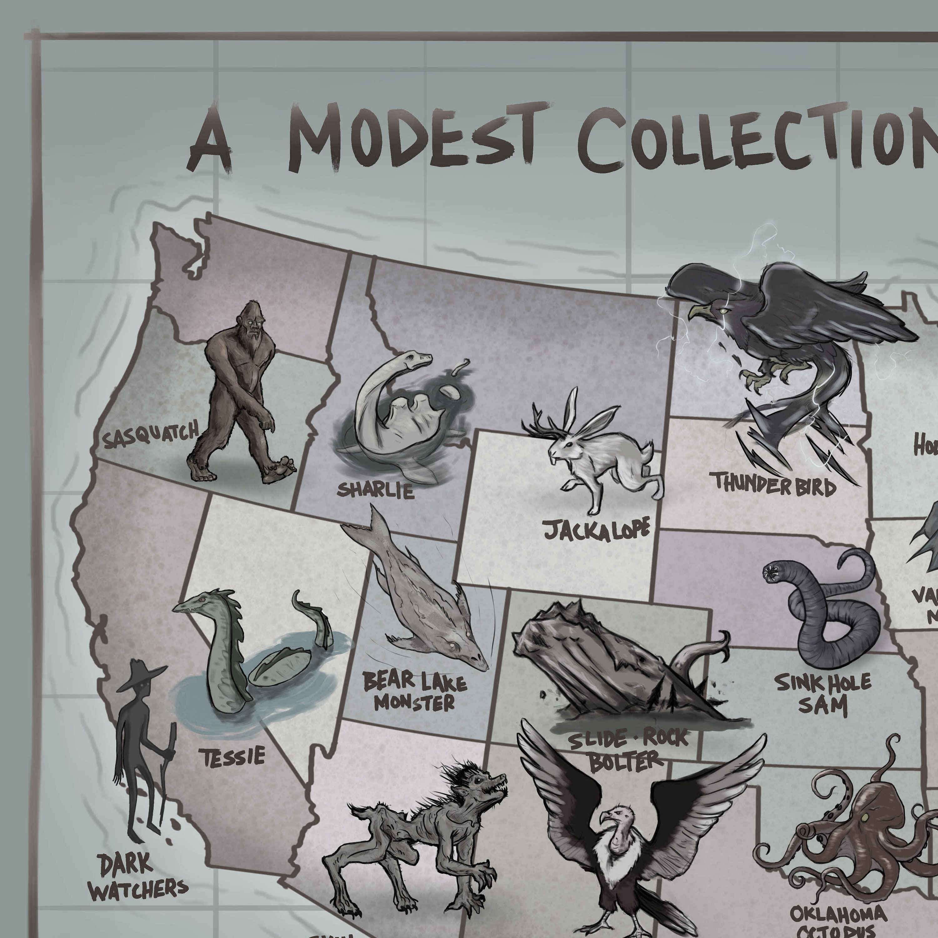 U.S Cryptid Map sepia - Etsy