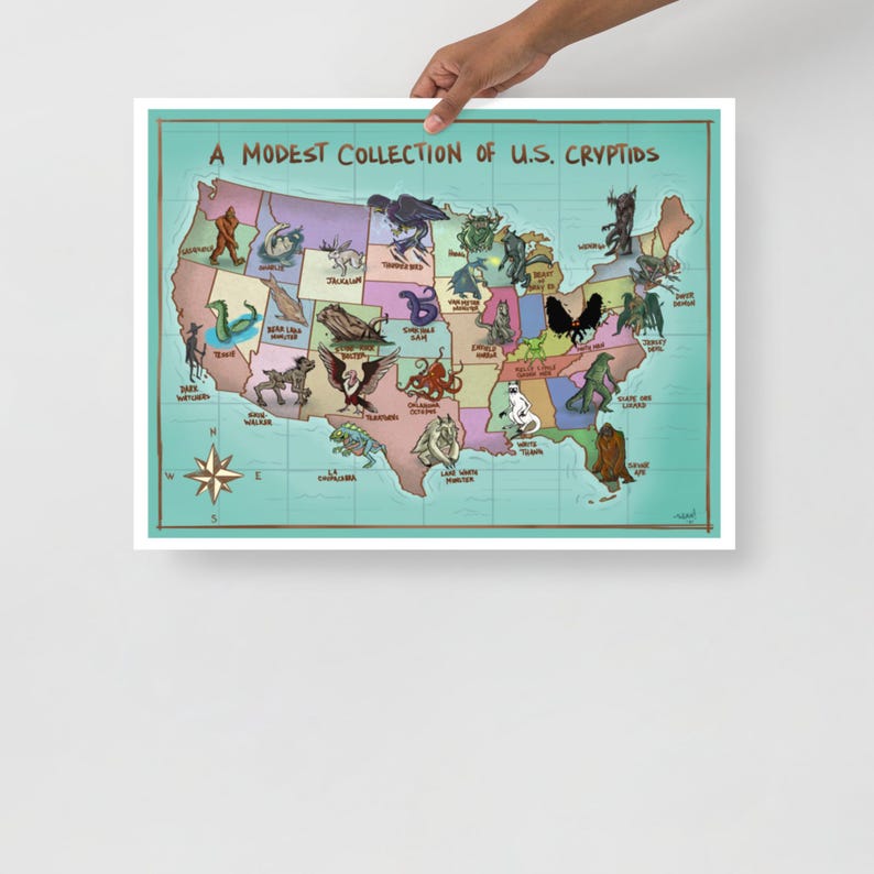 Cryptids of the U.S. Map Poster - Etsy