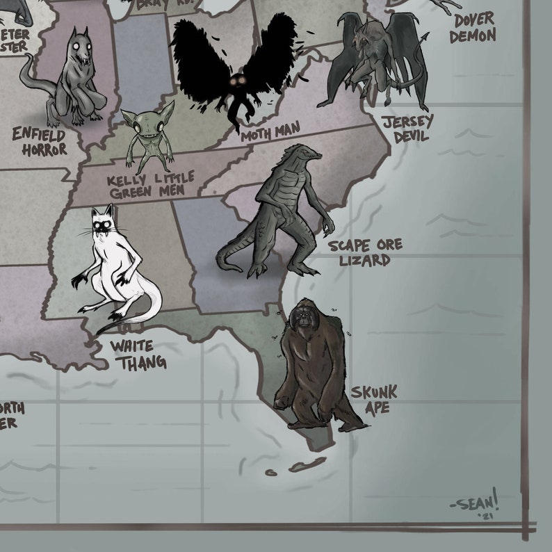 U.S Cryptid Map sepia - Etsy