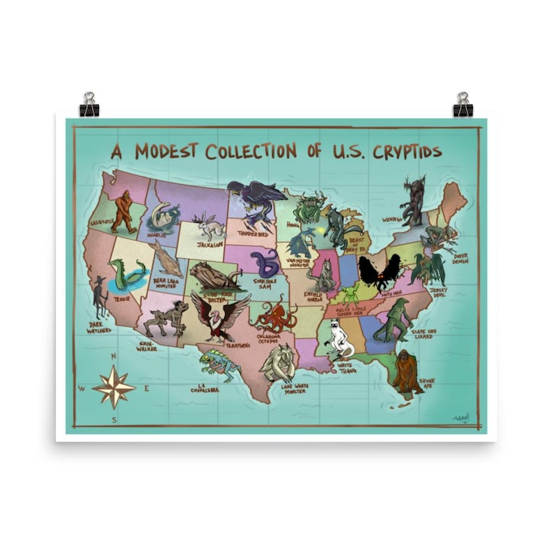Cryptids of the U.S. Map Poster - Etsy