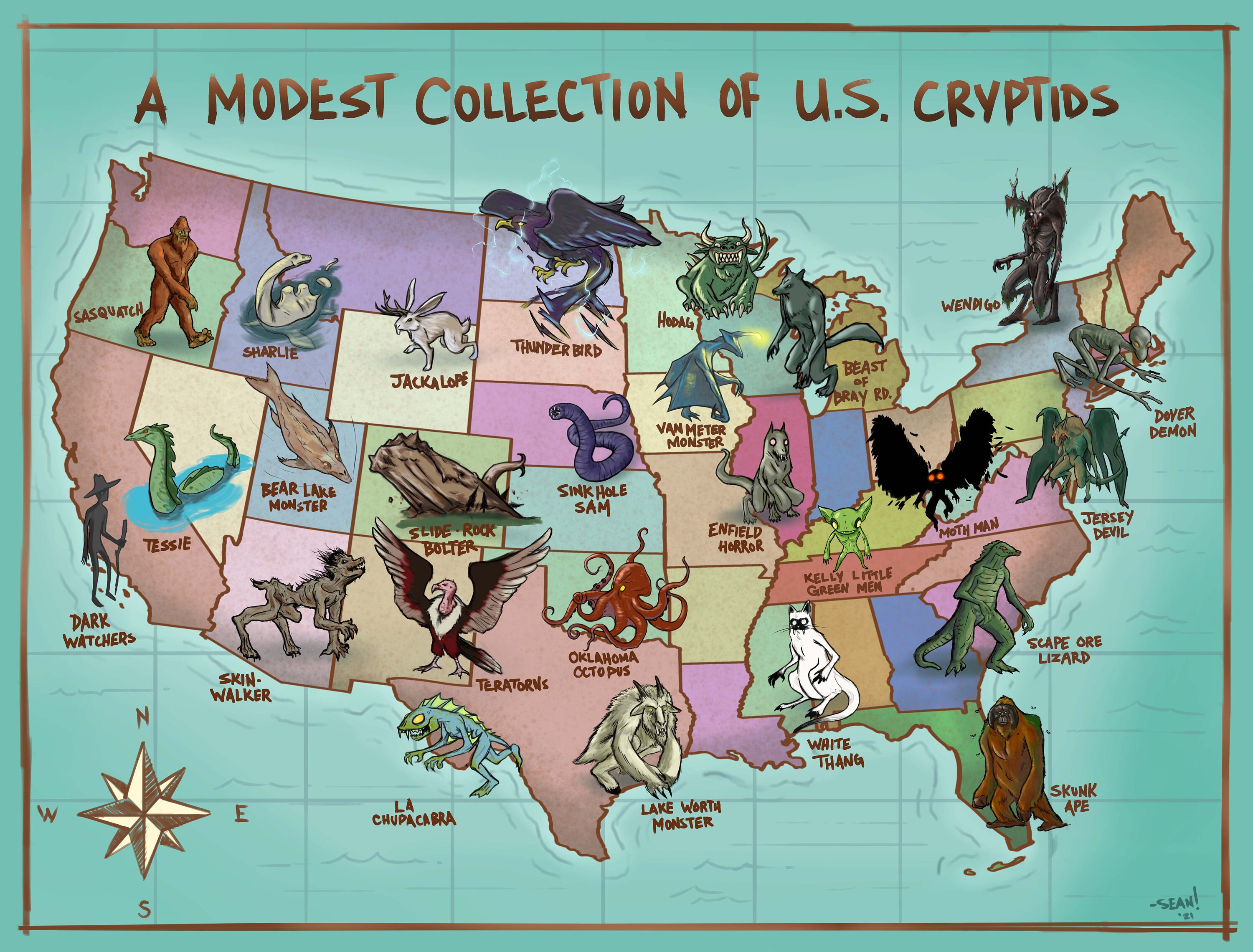 U S Cryptid Map Etsy U S Cryptid Map Etsy