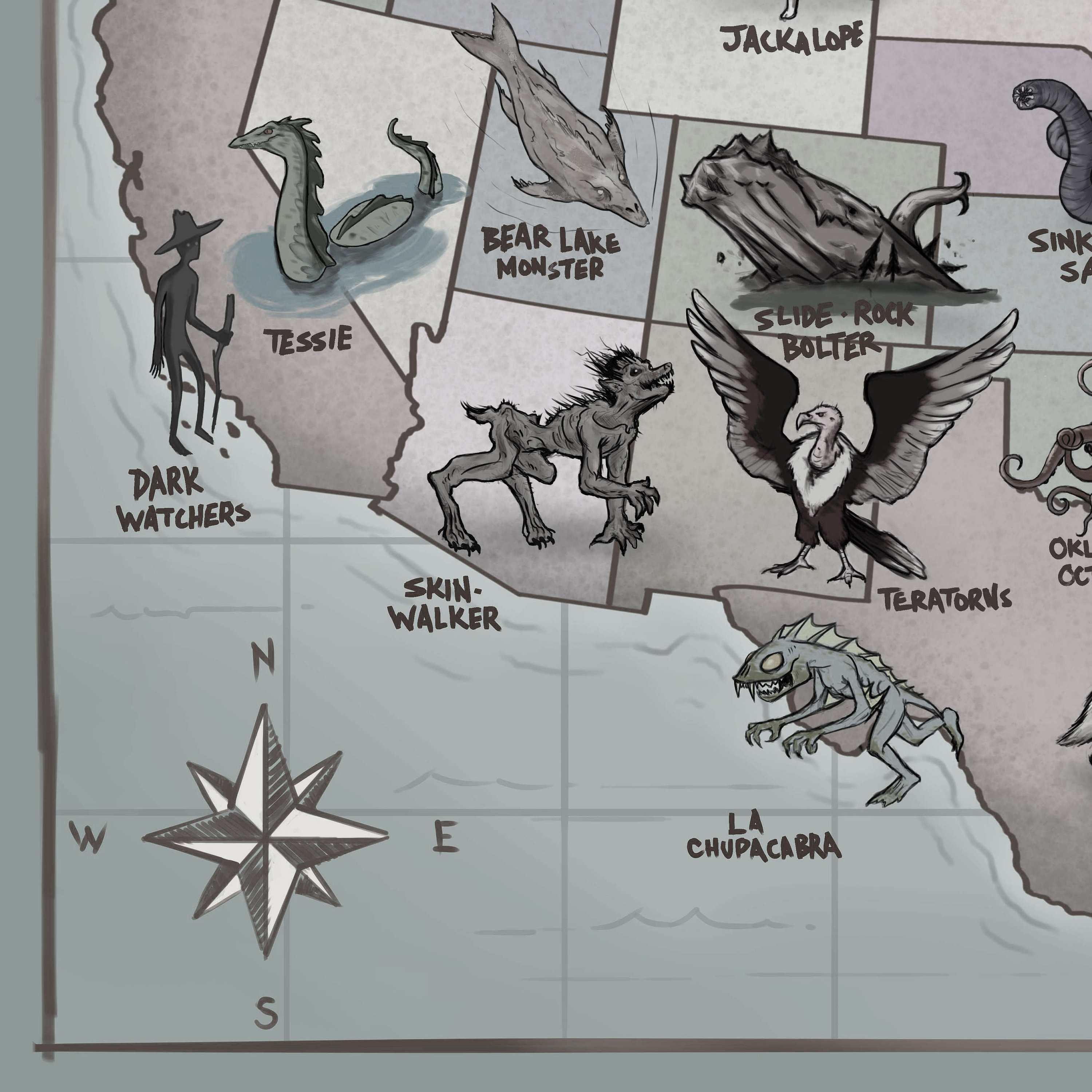 U.S Cryptid Map sepia - Etsy