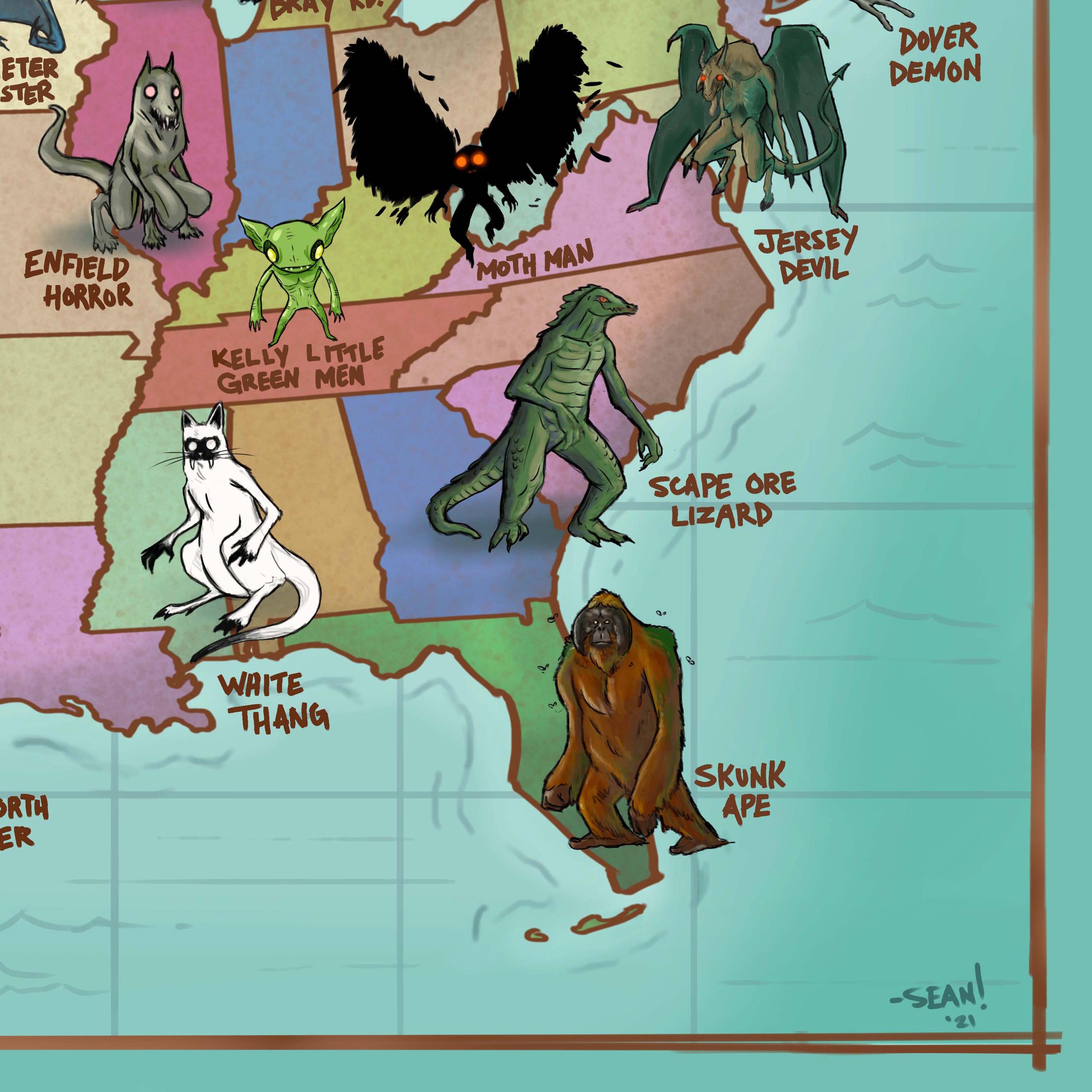 Cryptids of the U.S. Map Poster - Etsy