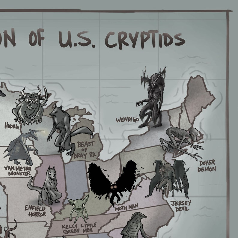 U.S Cryptid Map sepia - Etsy