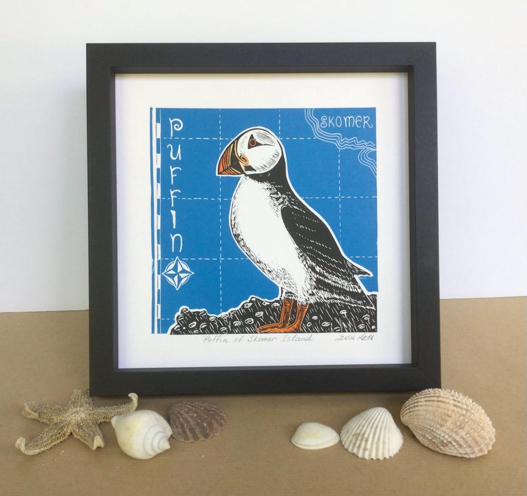 Puffin Linocut Print, Original Wall Art by Daria Arta - Etsy