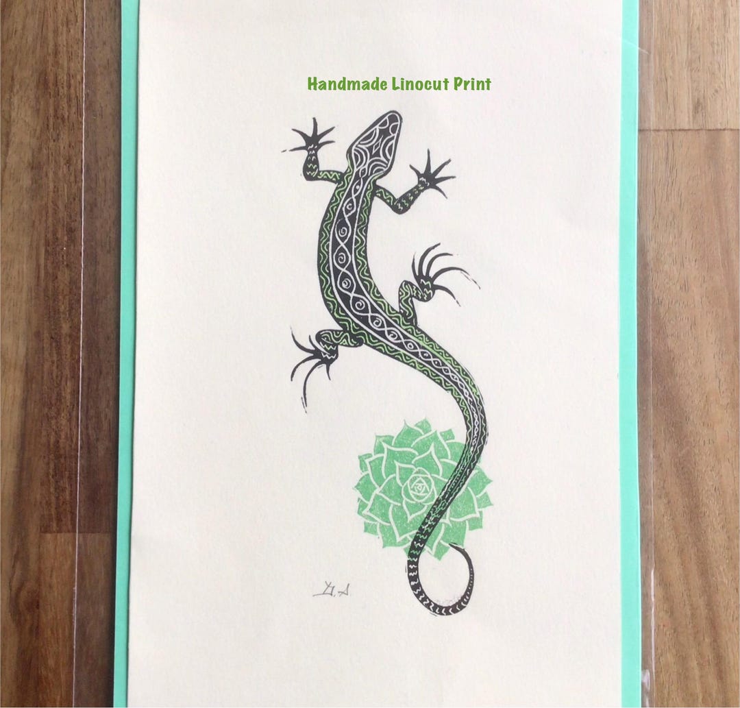 Lizard Linocut Print: Original Lizard Art by Daria Arta - Etsy