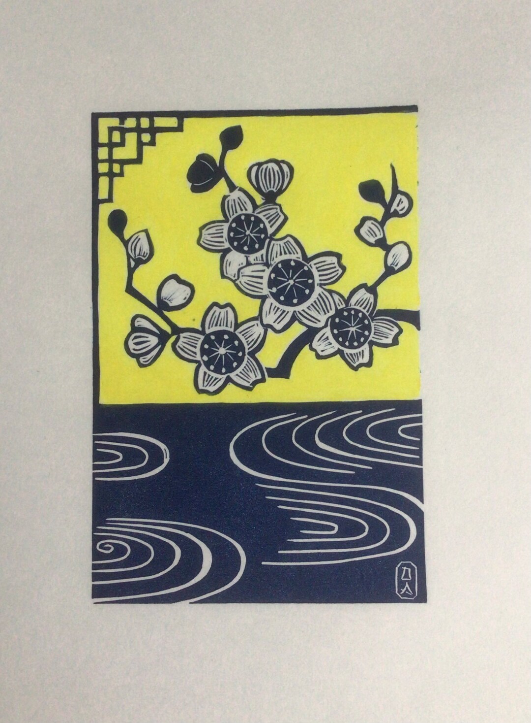 Japanese Style Sakura Linocut Print by Daria Arta - Etsy