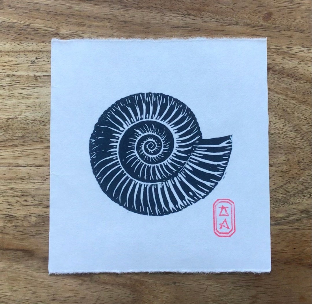 Ammonite Linocut Print, Original Handmade Wall Art on Japanese Paper - Etsy