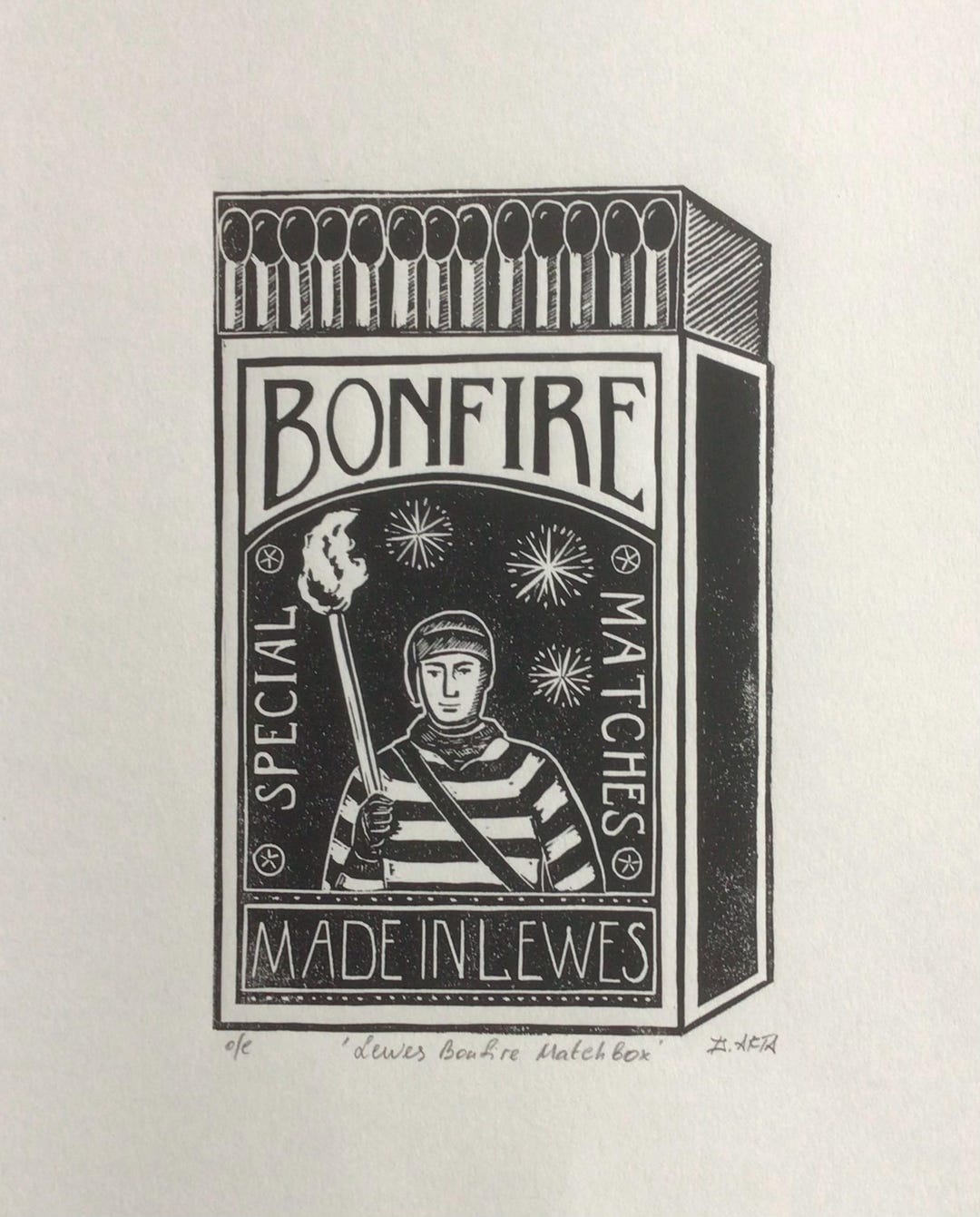 Lewes Bonfire Linocut Print, Lewes Bonfire Matchbox Original Wall Art ...