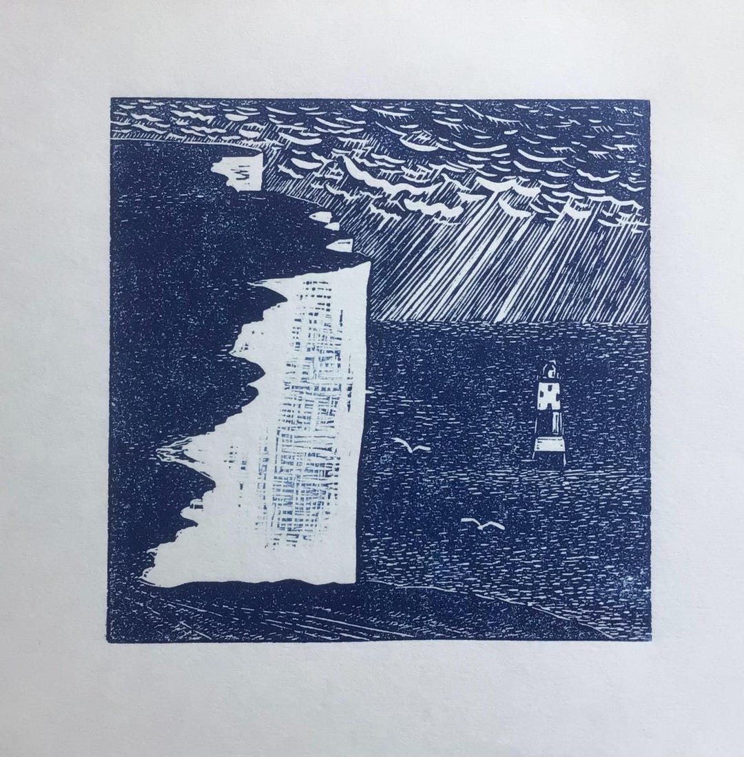 Beachy Head Lighthouse Linocut Mini Print, Sussex Coast Original Wall ...