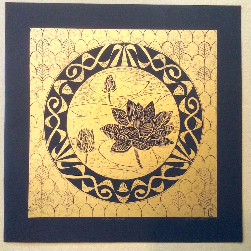Lotus Linocut - Etsy