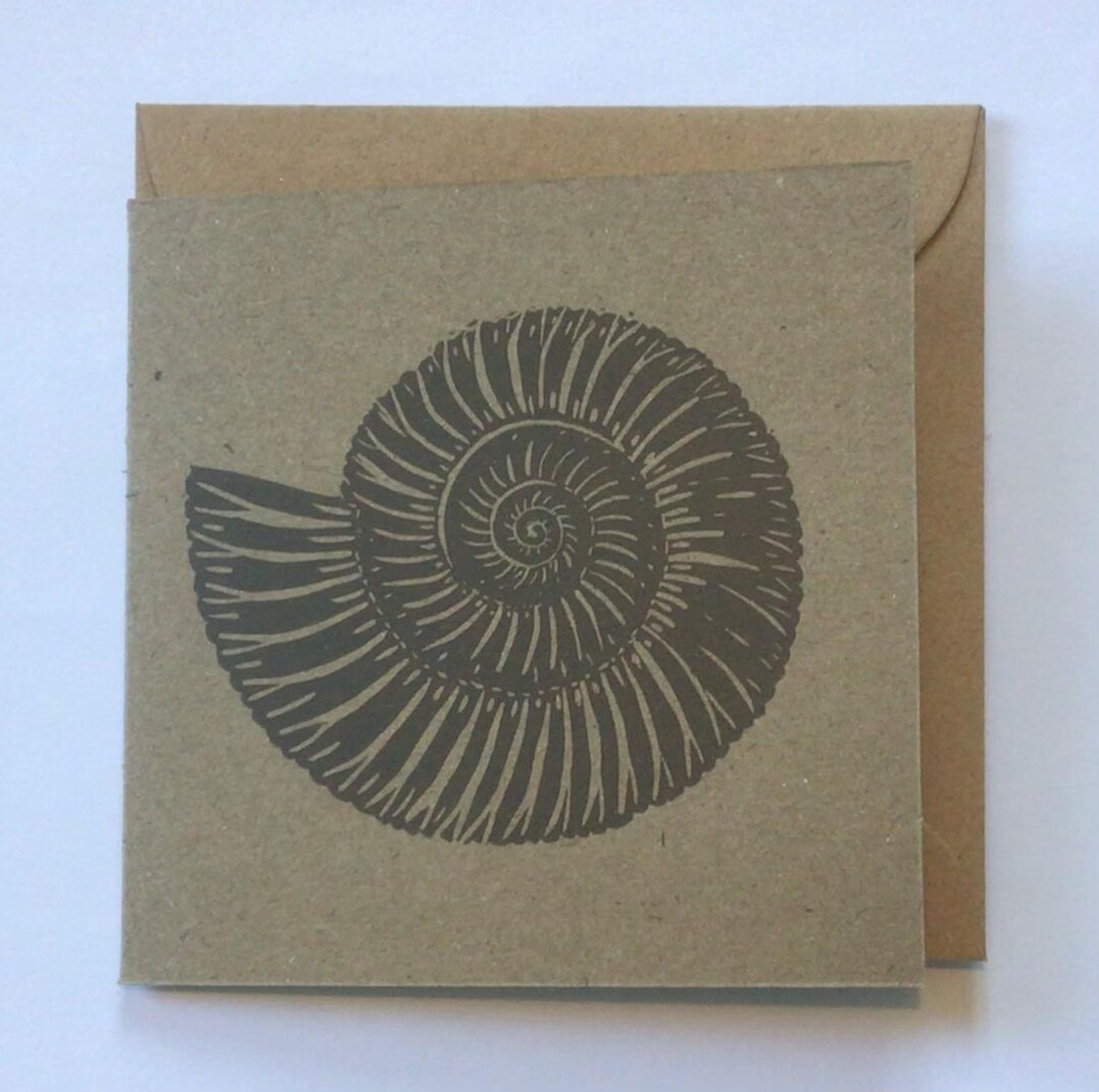 Ammonite Fossil Linocut Card: Handprinted Birthday Card - Etsy