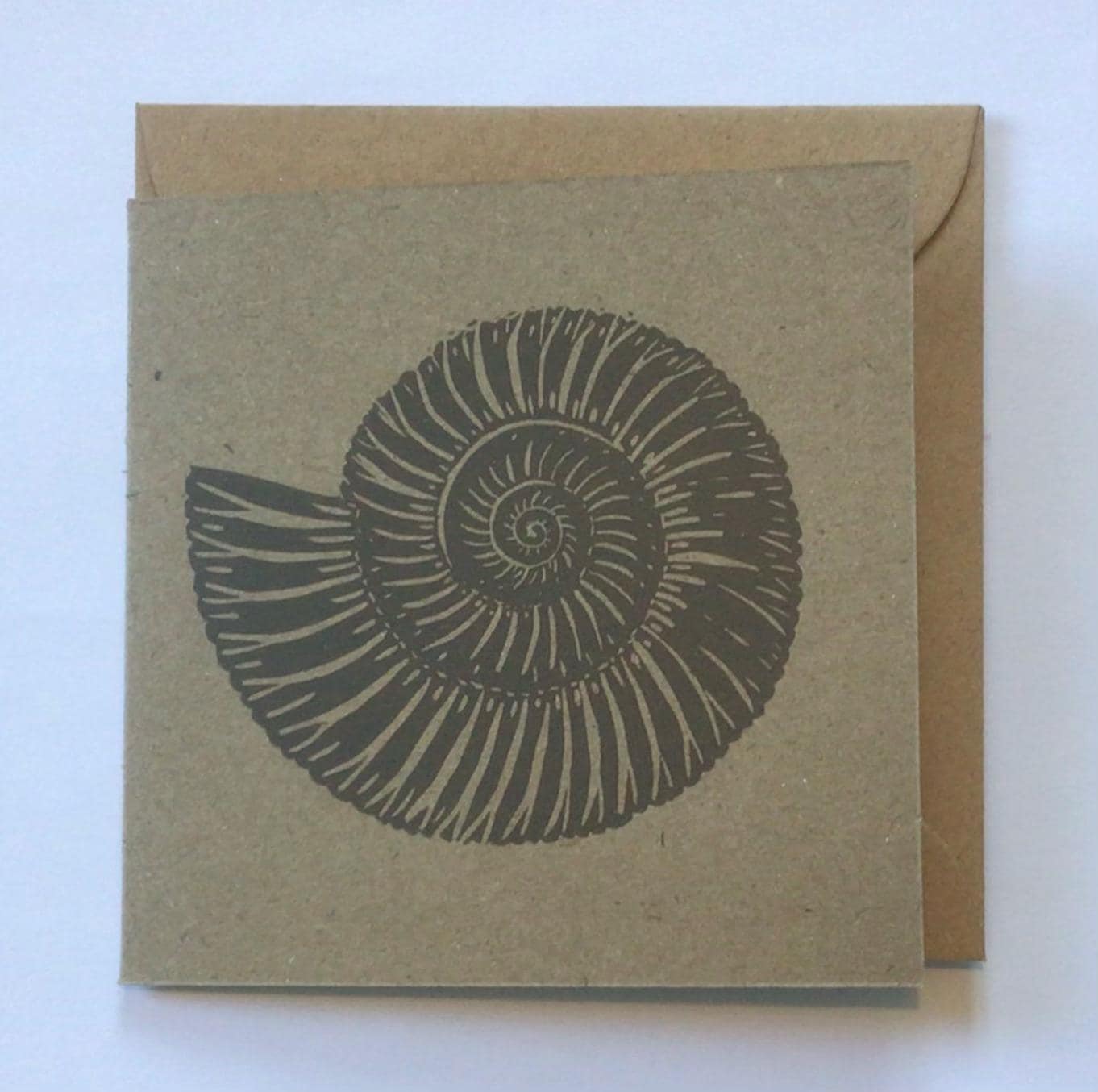 Ammonite Fossil Handprinted Linocut Greeting Card, Happy Birthday Old ...
