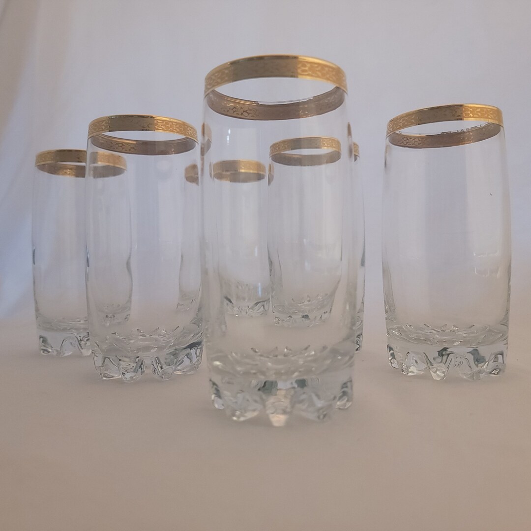 Circleware Crystal Highball Glasses With Gold Rim Set of 6 / Classique ...