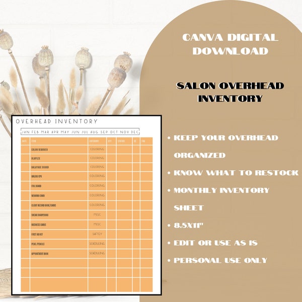 Salon Inventory Spreadsheet - Etsy
