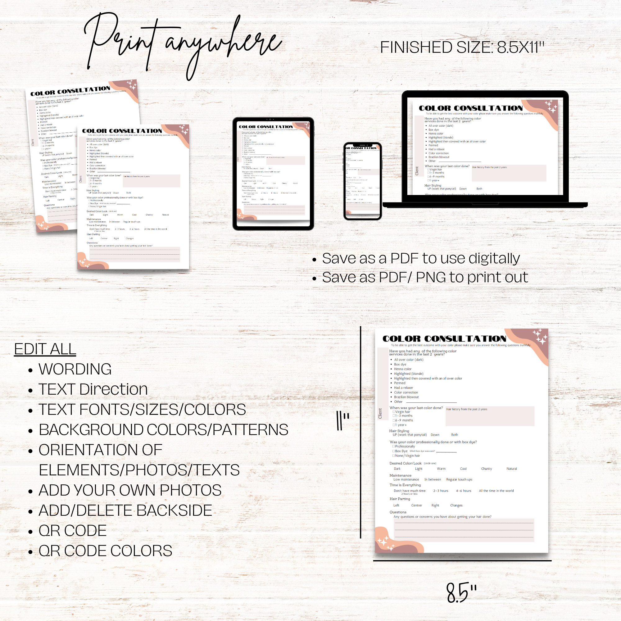 Color Consultation Form for Hairstylists, Salon Forms, Digital Download ...