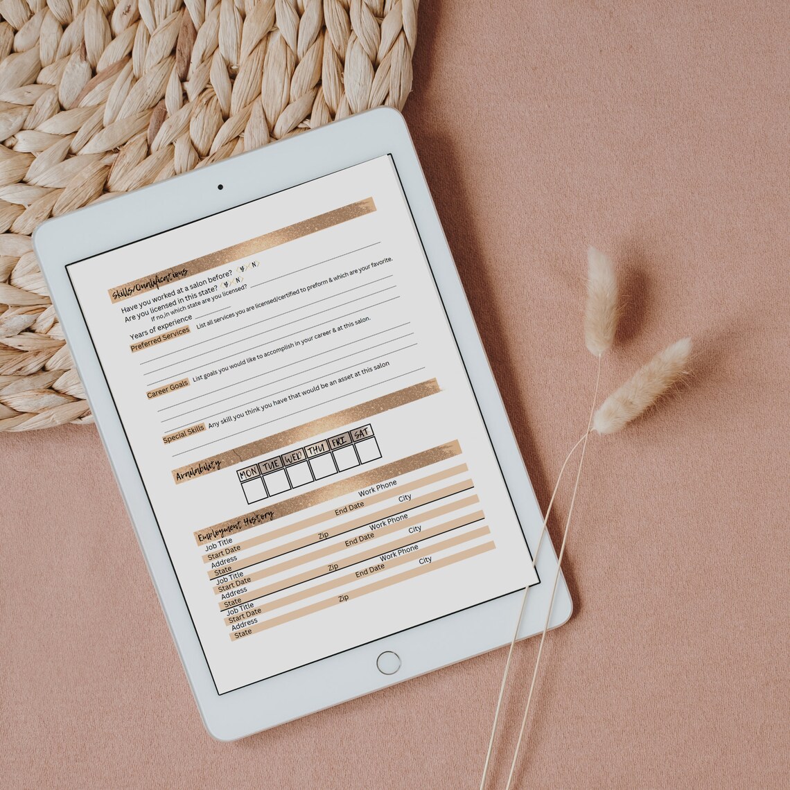 Salon Job Application Template, Small Business Employee Application ...