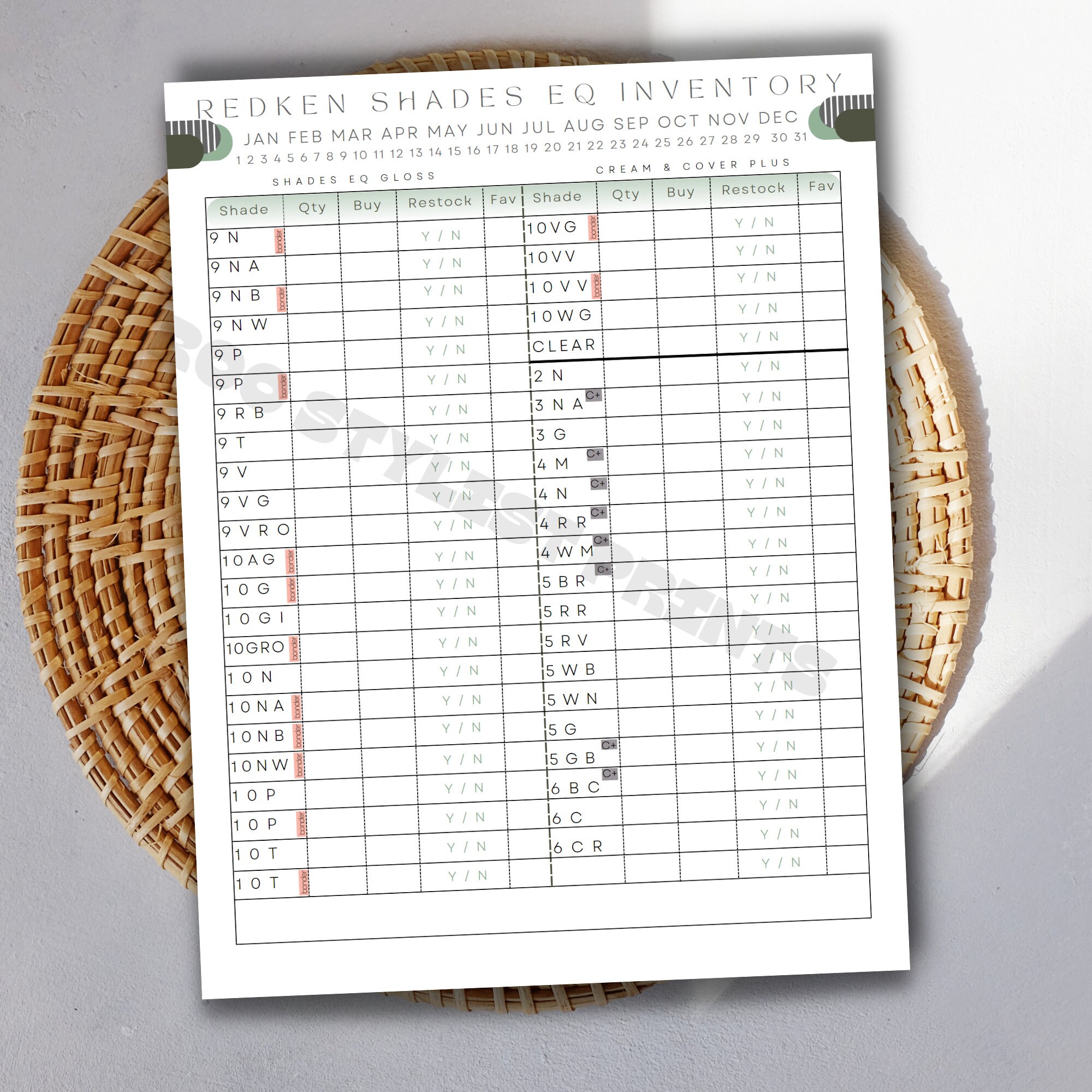 Shades EQ Color Inventory List: Hairstylist Organizer (digital Download ...