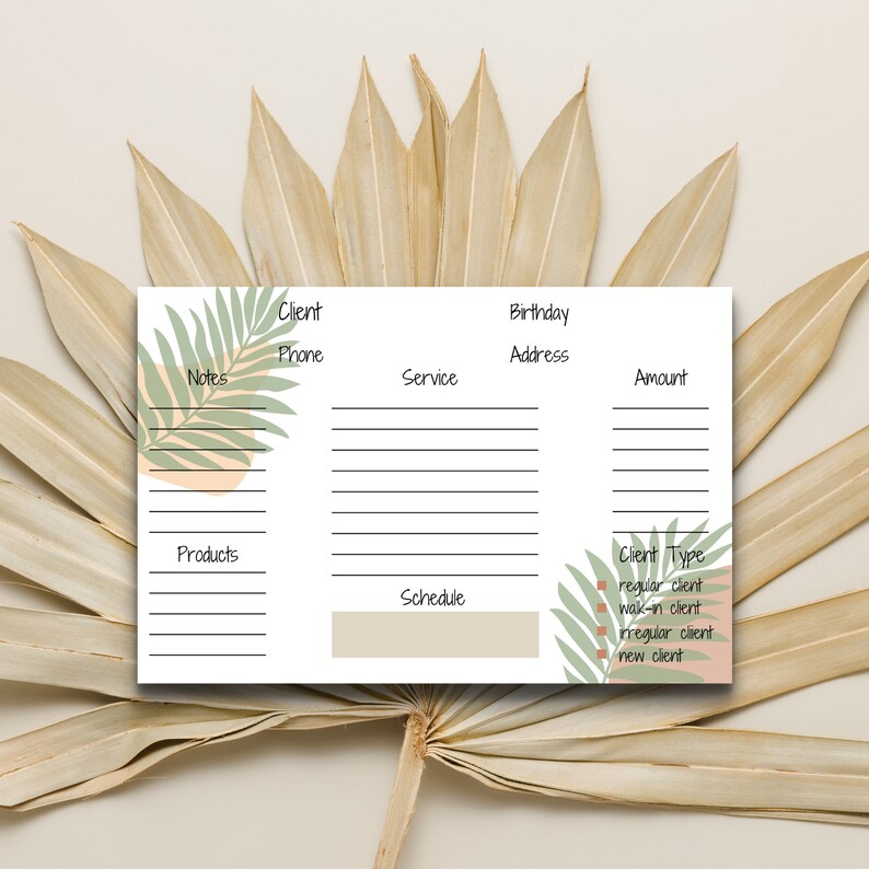 Client Record Card for Clients, Salon Client History, Digital Download ...