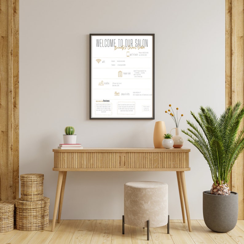 Salon Welcome Check in Sign Template, Guest Arrival Info ,digital ...