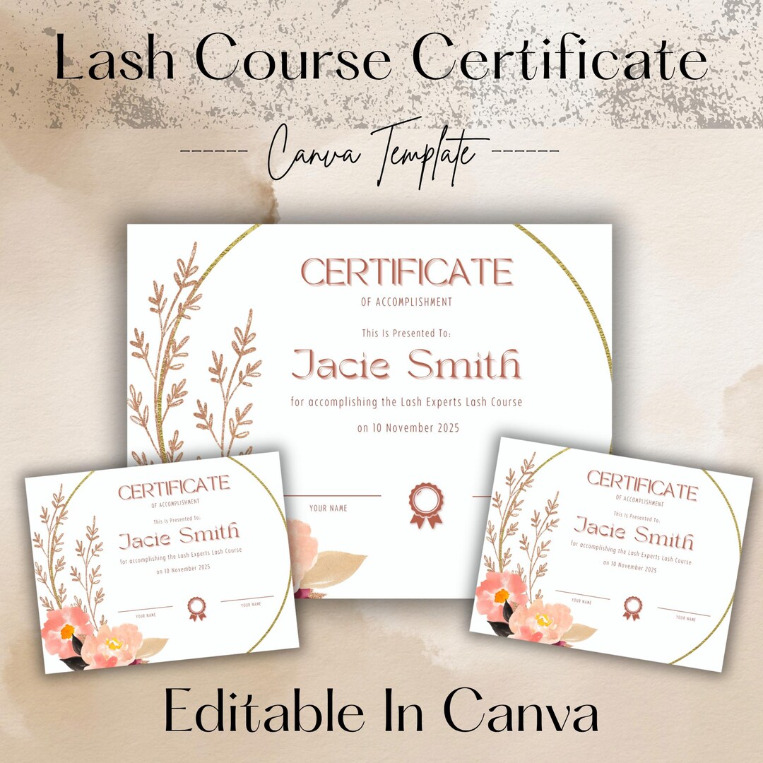 Editable Lash Tech Certificate Canva Template | Printable Salon Diploma ...