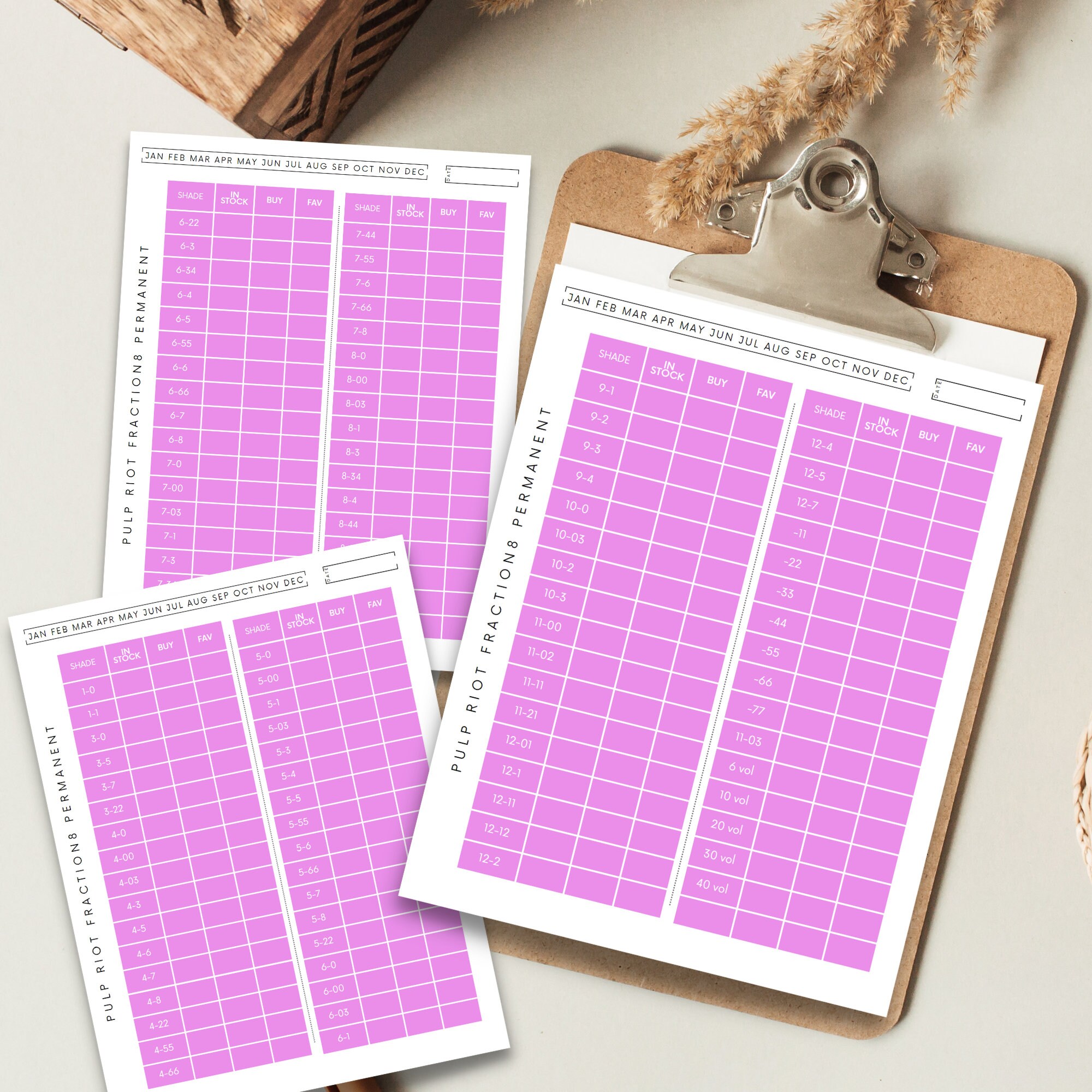 Pulp Riot & Fraction8 Color Inventory Tracker – Stylist Printable Sheet ...