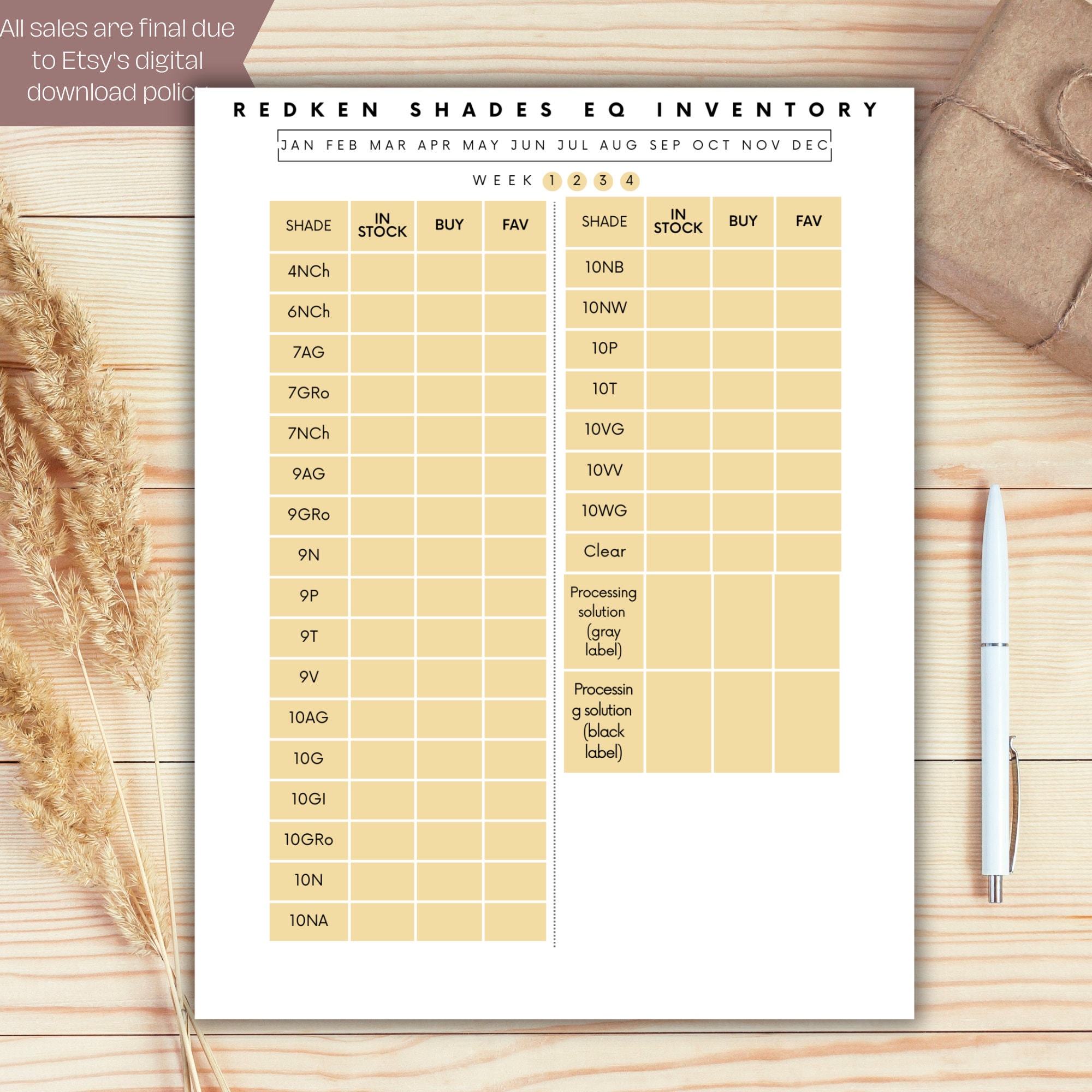 Shades EQ Inventory List, Salon Inventory Template, Hair Color Stock ...