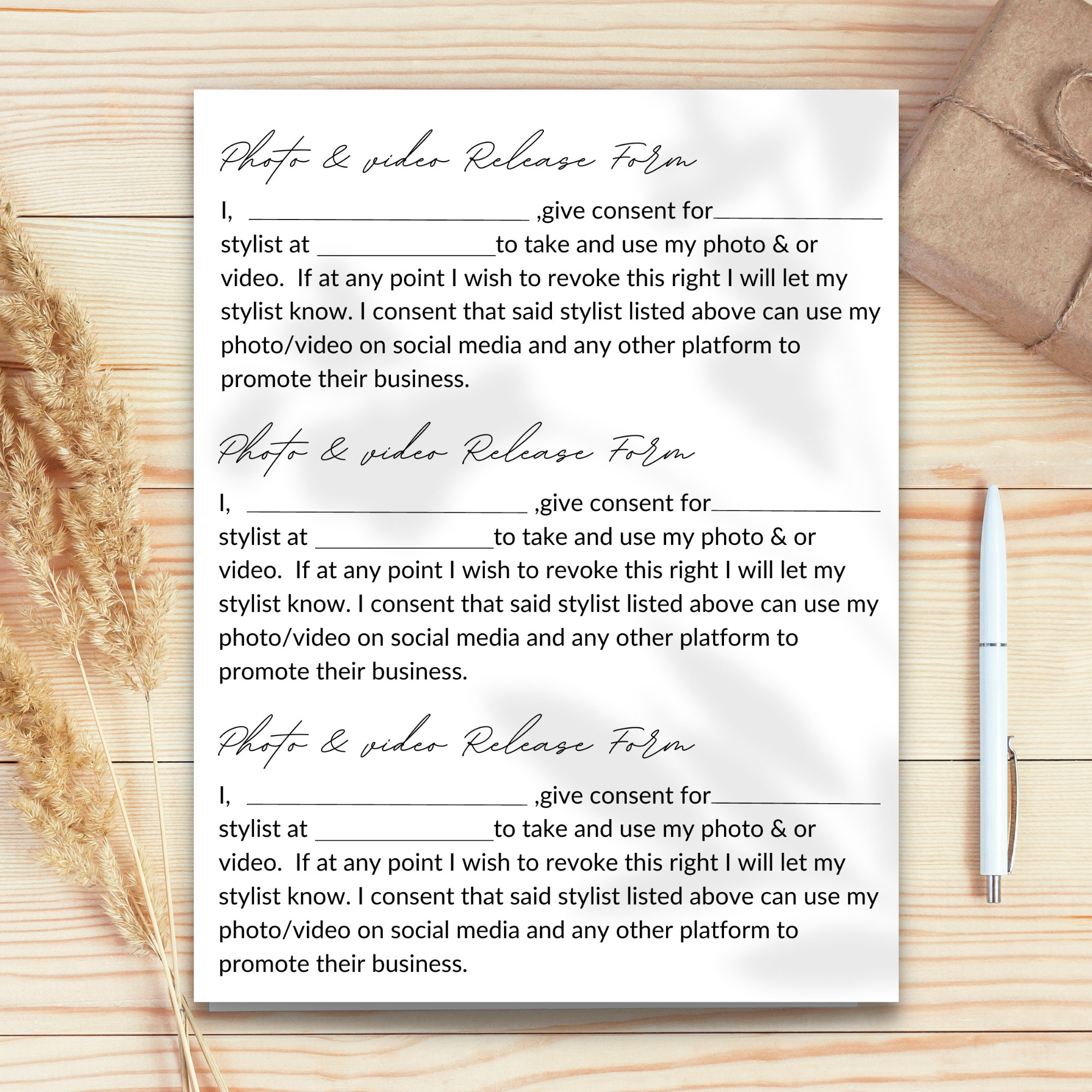 Photo & Video Release Form for Social Media, Salon Consent Waivers ...