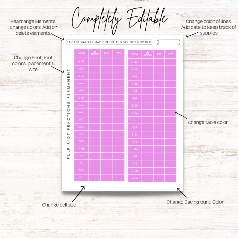 Pulp Riot & Fraction8 Color Inventory Tracker – Stylist Printable Sheet ...