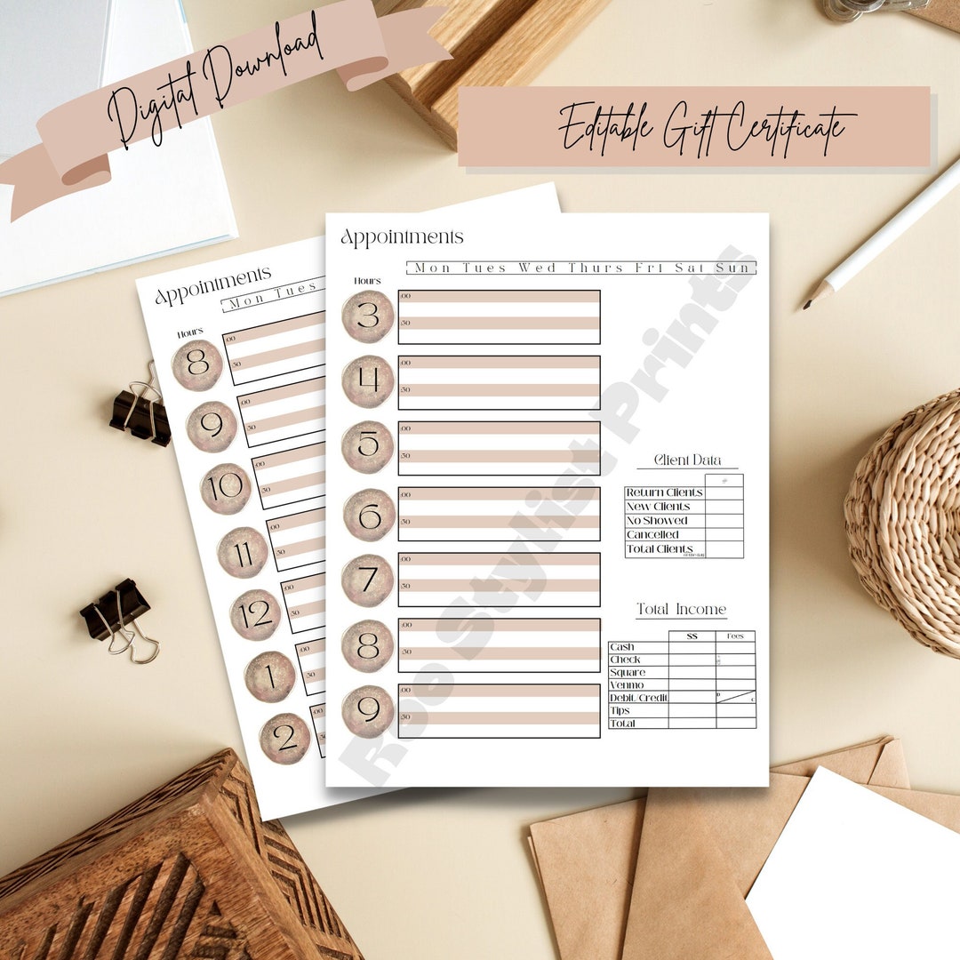 Daily Salon Appointment Sheet With 30 Min Time Slots, Salon Planner ...