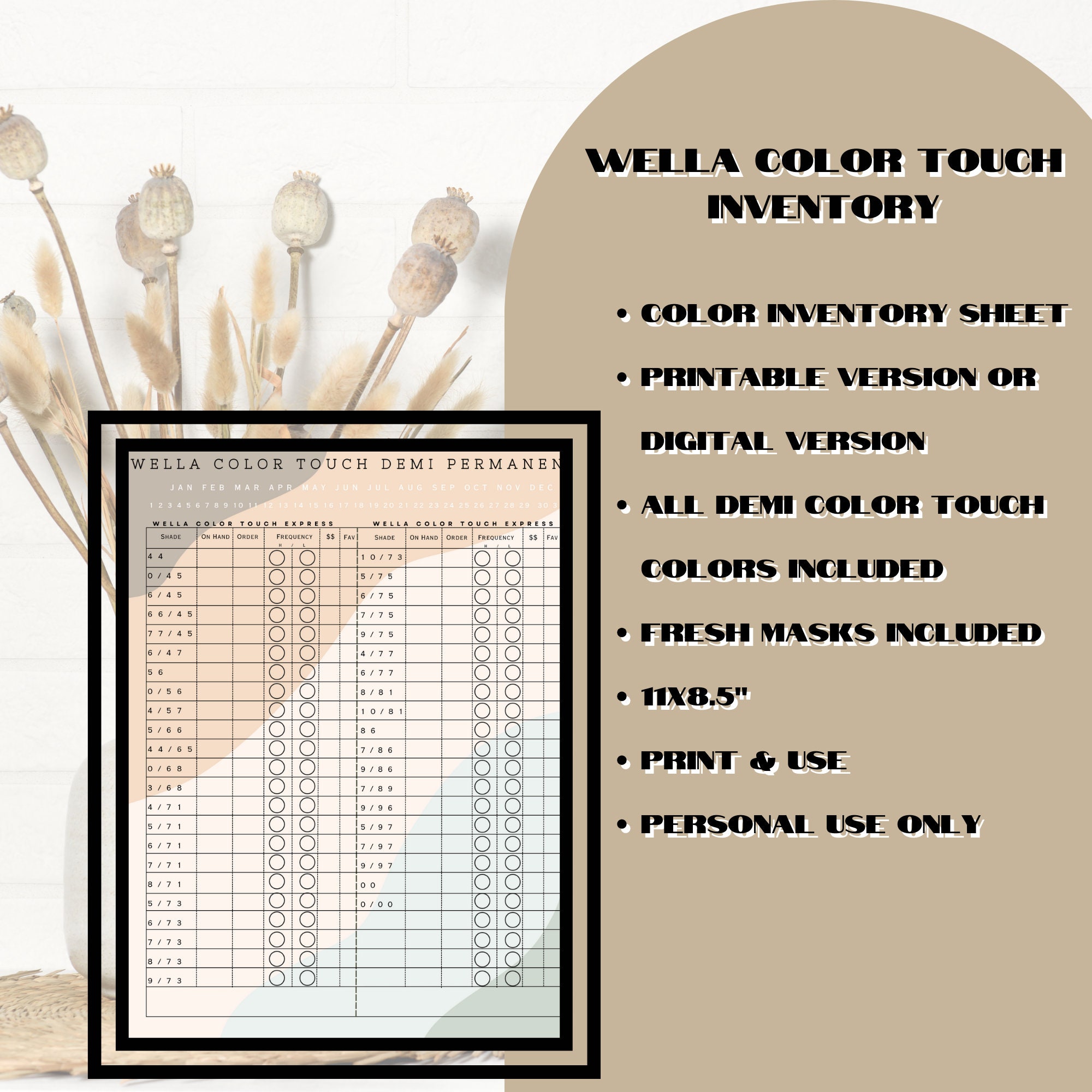 Wella Demi Permanent Color Touch Inventory Spreadsheet for Salon ...