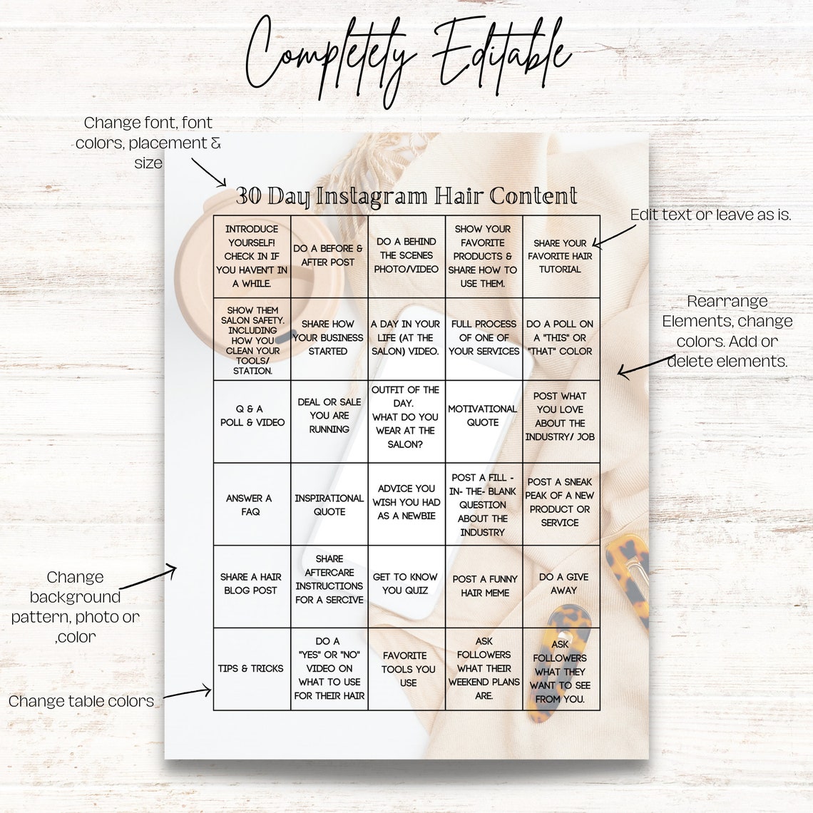 30 Day Instagram Social Media Content Template, Salon Content Calendar ...
