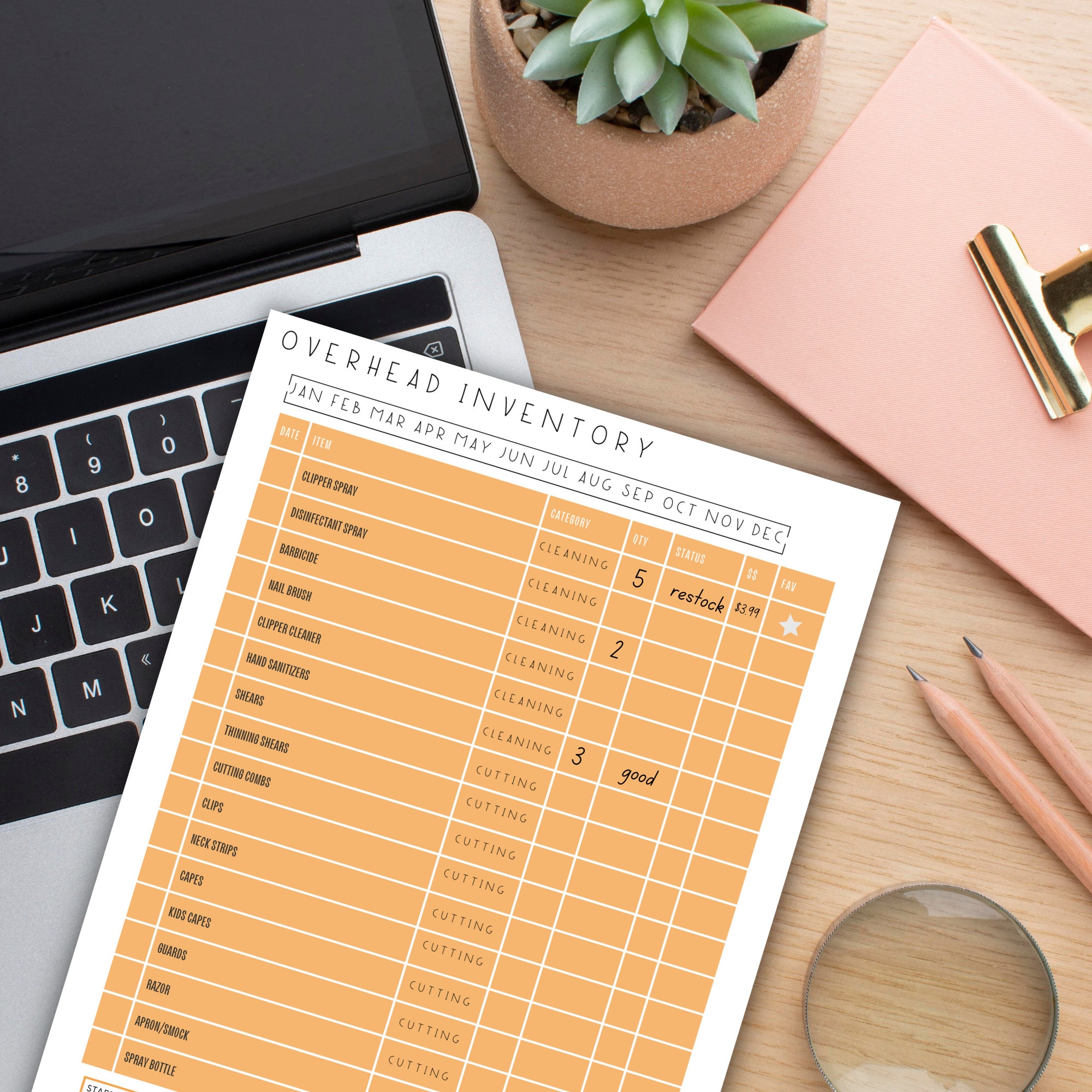Salon Inventory Management Template Digital Supplies Tracker ...