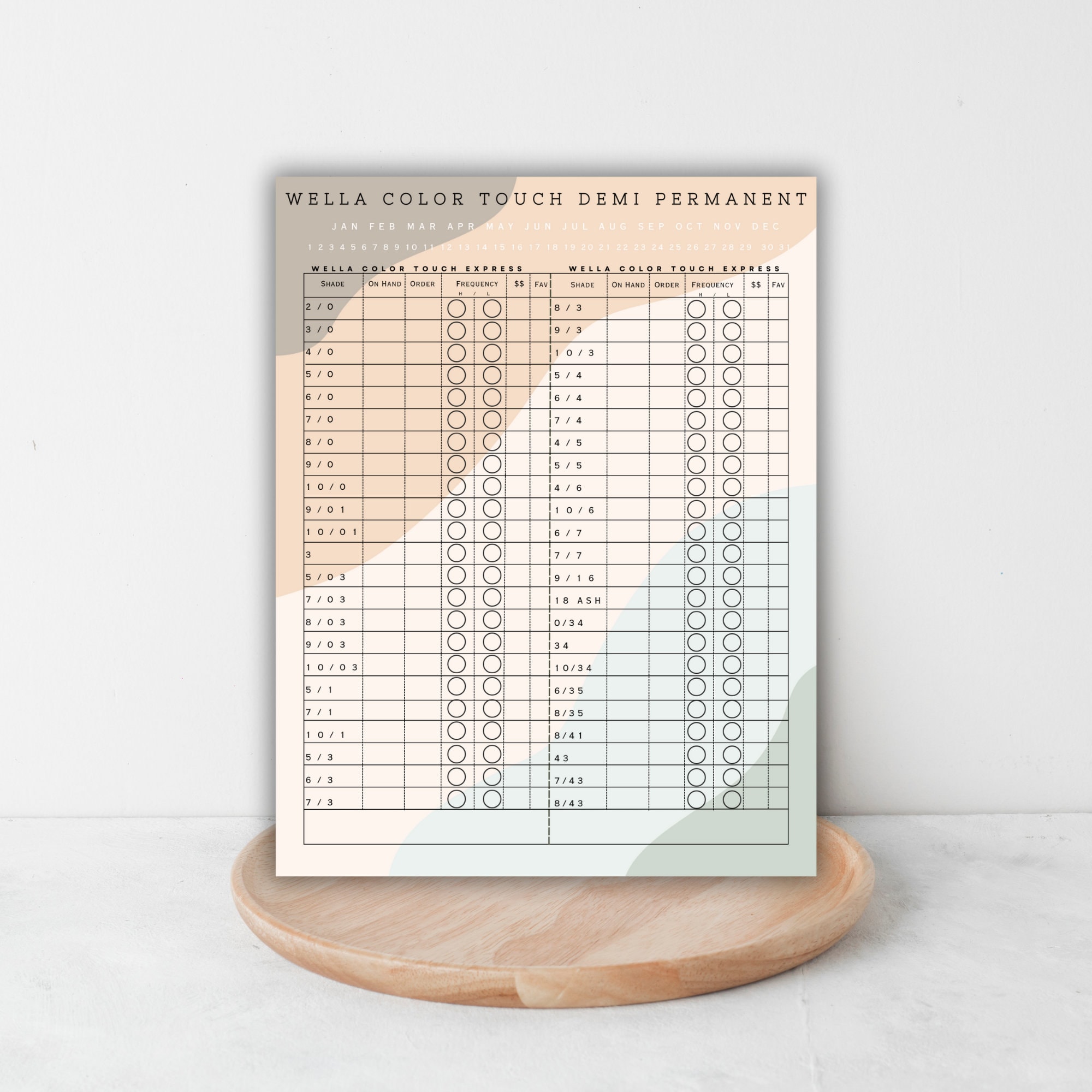 Wella Demi Permanent Color Touch Inventory Spreadsheet for Salon ...