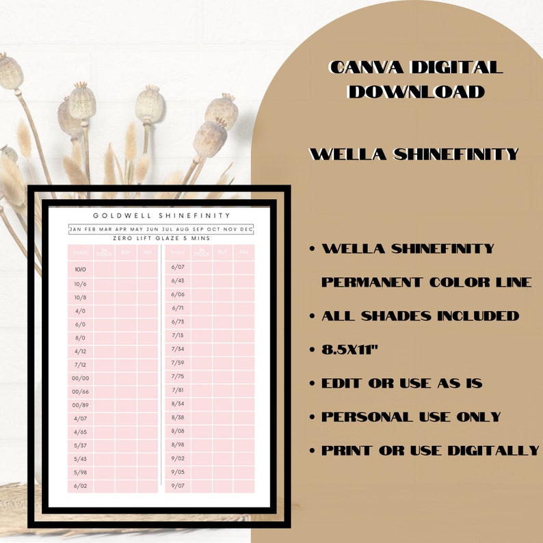 Wella Shinefinity Color Inventory List: Salon Hair Color Record ...