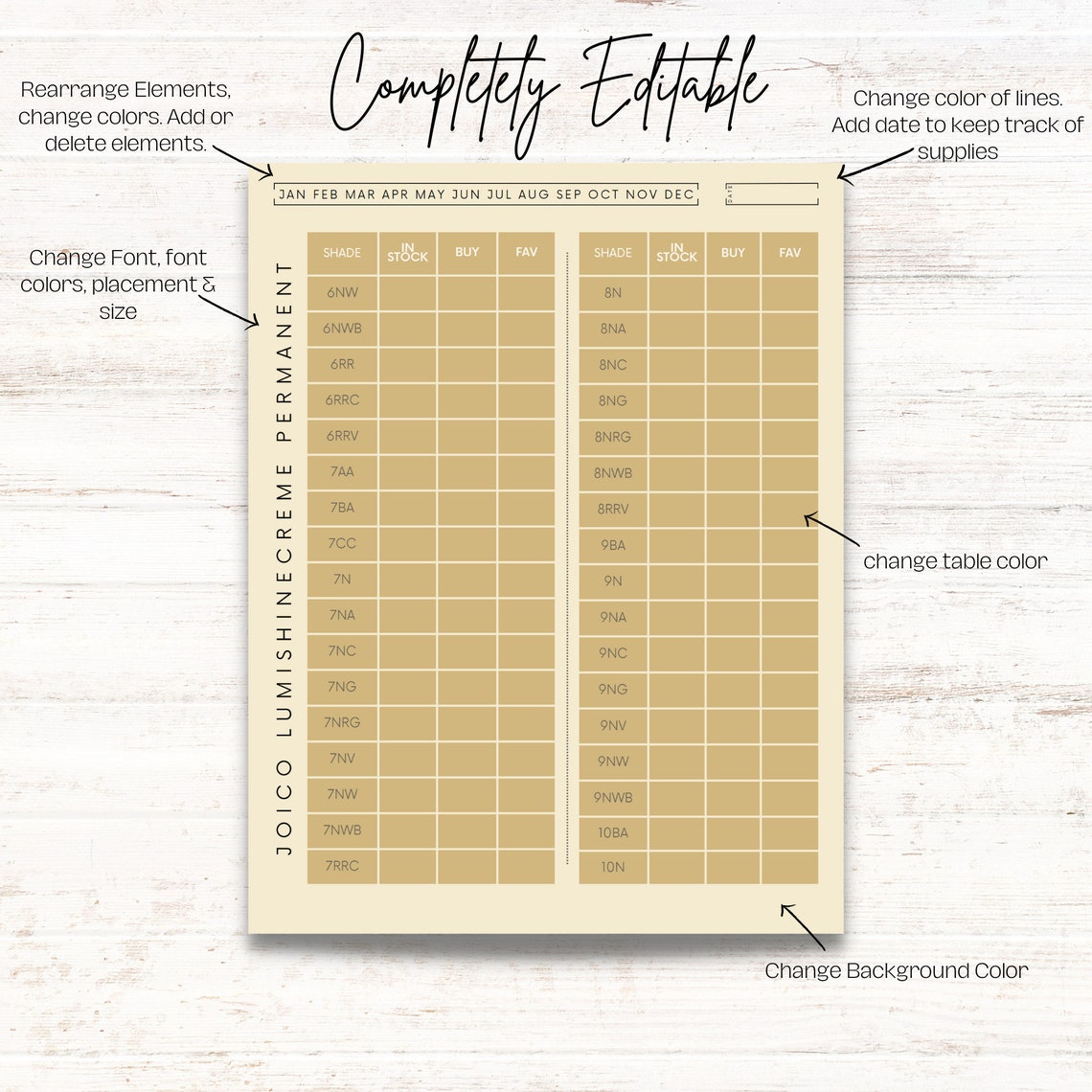 Lumishine Hair Color Inventory Digital Template - Joico Cream Supply ...