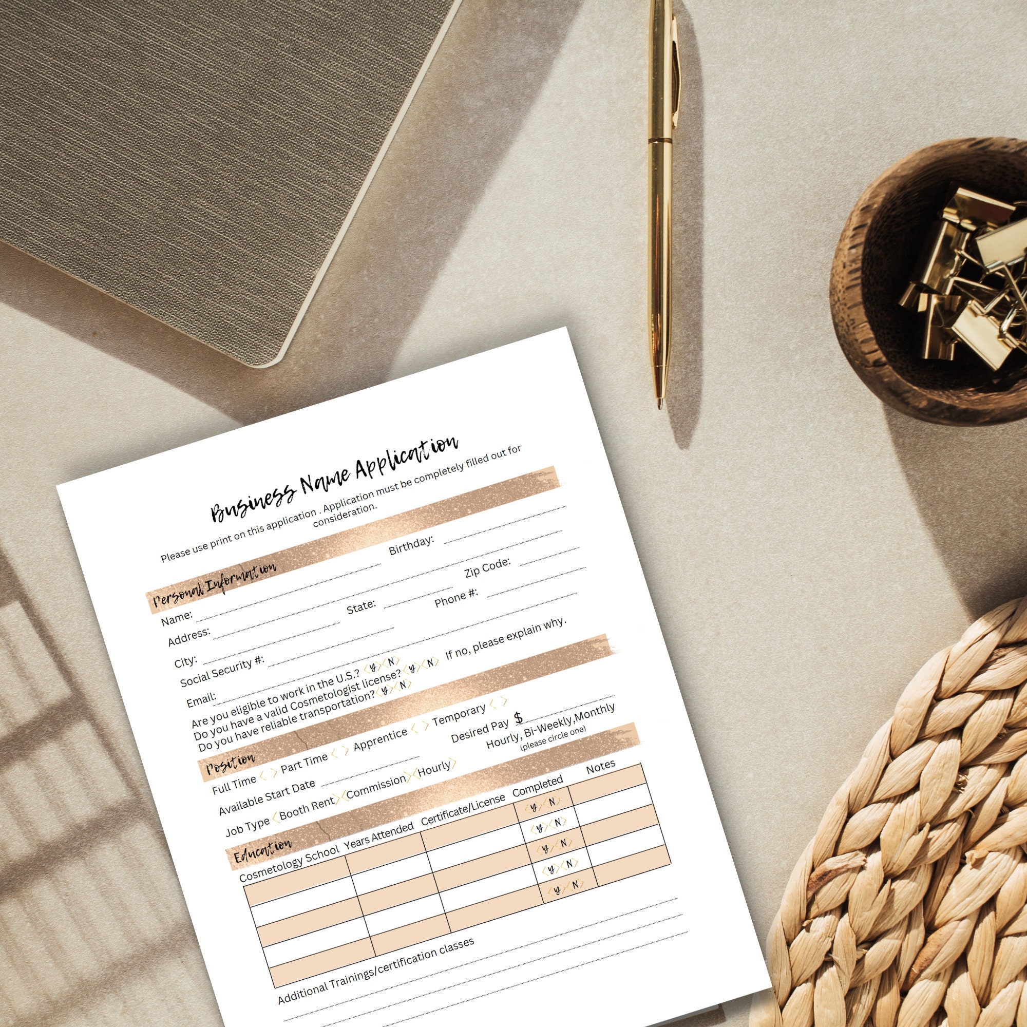 Salon Job Application Template, Small Business Employee Application ...