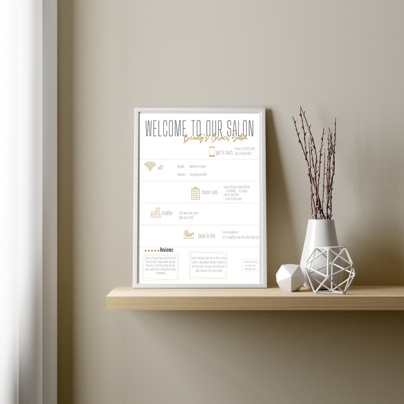 Salon Welcome Check in Sign Template, Guest Arrival Info ,digital ...