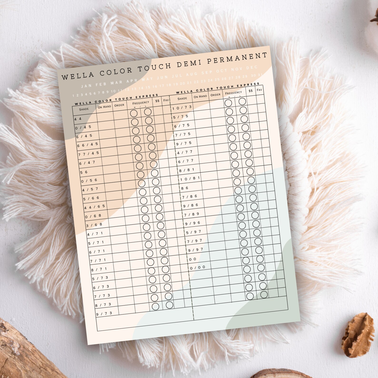 Wella Demi Permanent Color Touch Inventory Spreadsheet for Salon ...