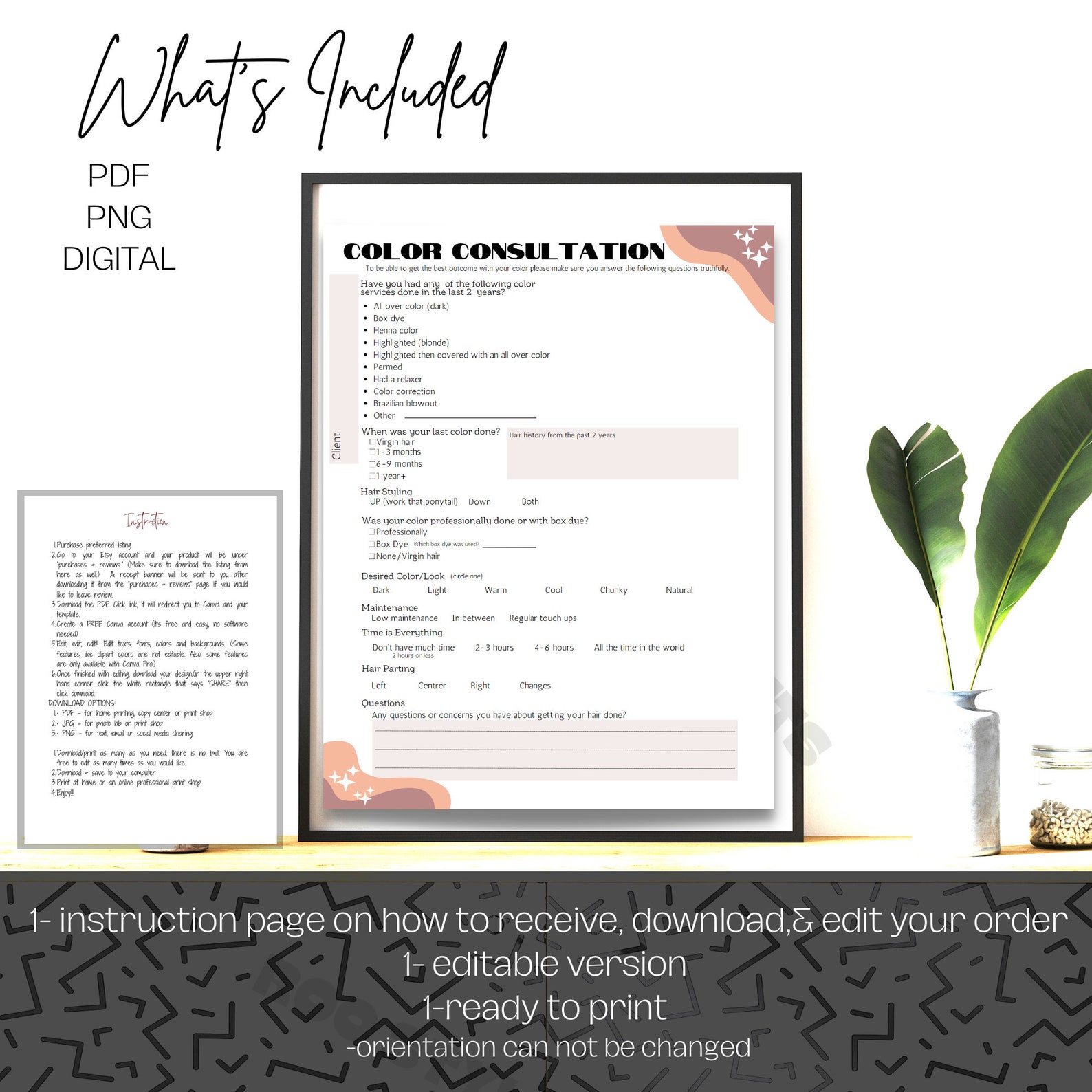 Color Consultation Form for Hairstylists, Salon Forms, Digital Download ...