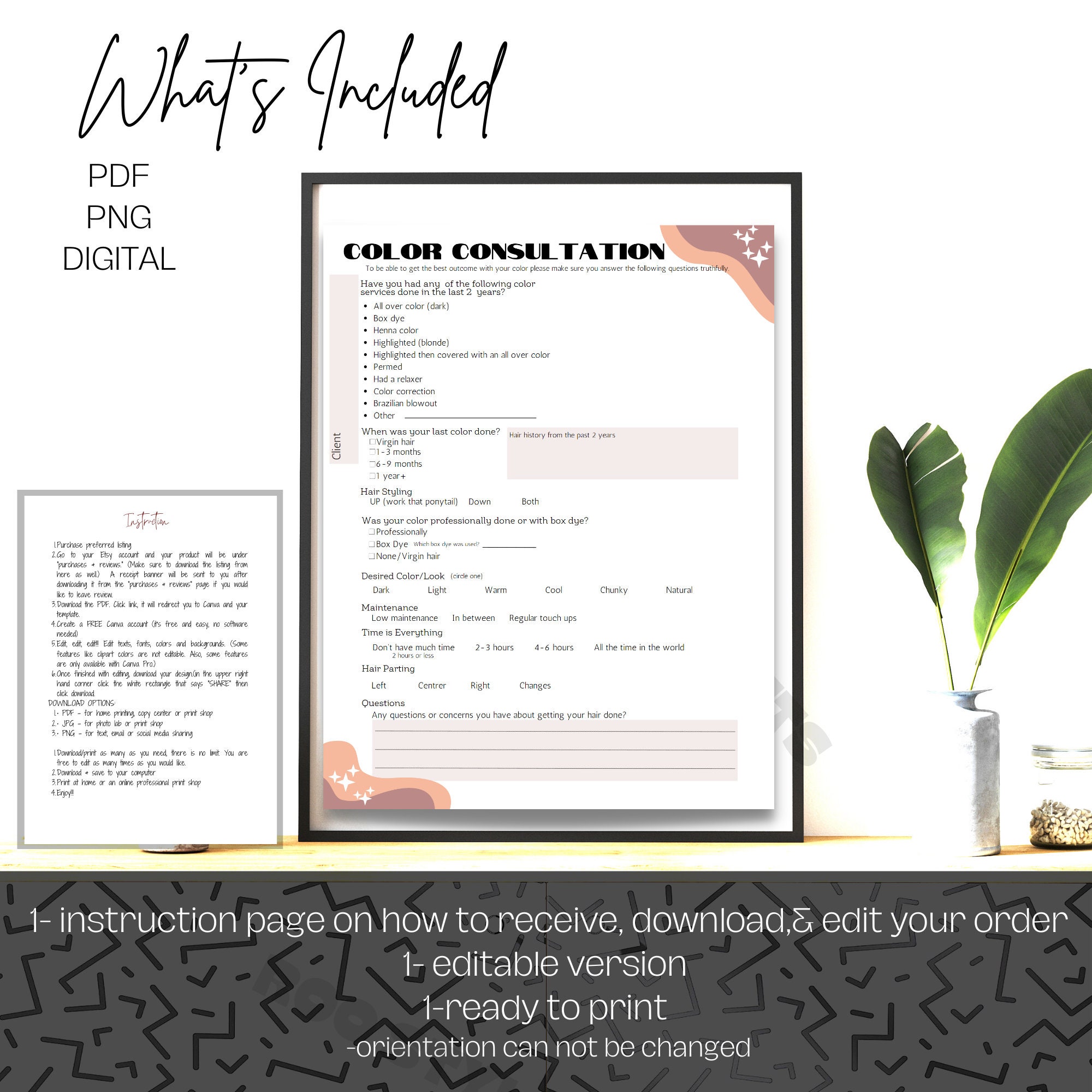 Color Consultation Form for Hairstylists, Salon Forms, Digital Download ...